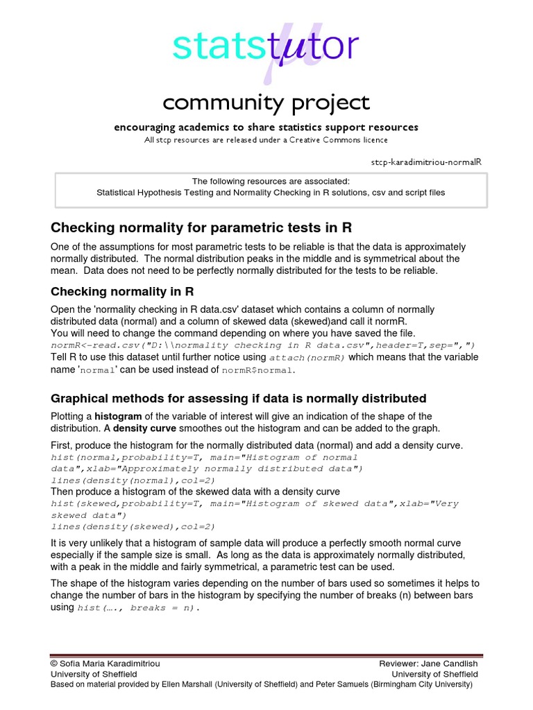 Community Project: Checking Normality For Parametric Tests in R ...