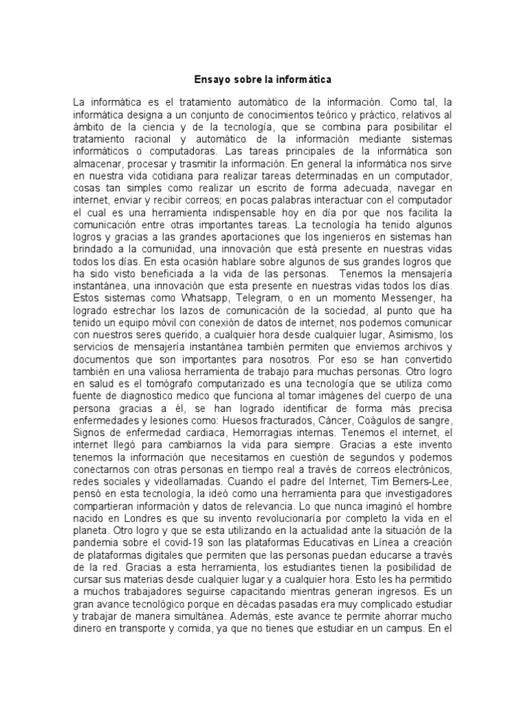Ensayo Sobre La Informática | PDF | Internet | Informática