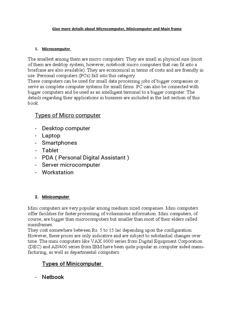 Differences between Microcomputer, Minicomputer and Mainframe | PDF ...