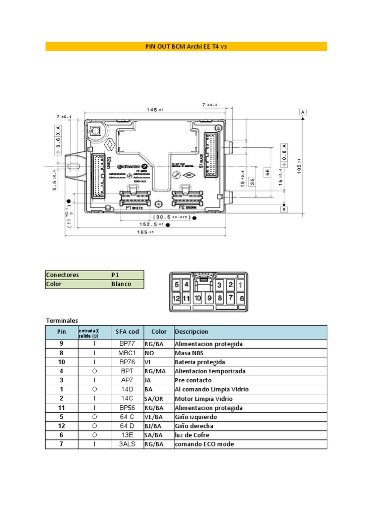 Pinout BCM T4 y UCH Renault | PDF | Cable | Bienes manufacturados