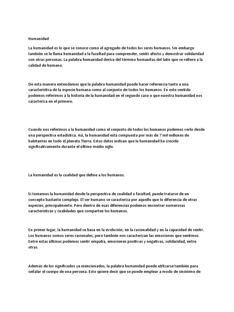 Humanidad | PDF | Humanidades | Palabra