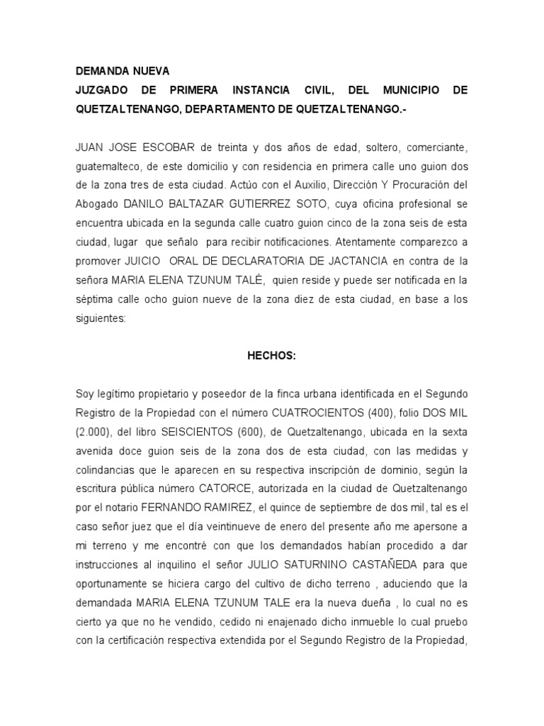 Oral de Declaratoria de Jactancia | PDF | Demanda judicial | Sentencia ...