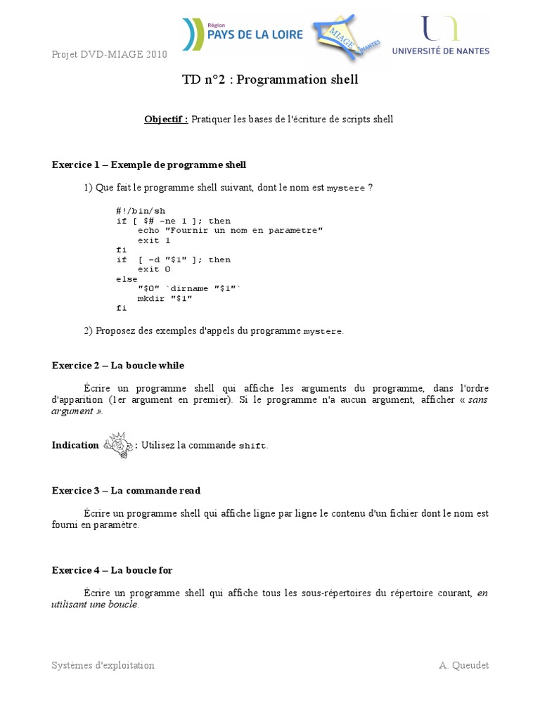 TD2 Programmation Shell | PDF | Structure de contrôle | Fichier informatique