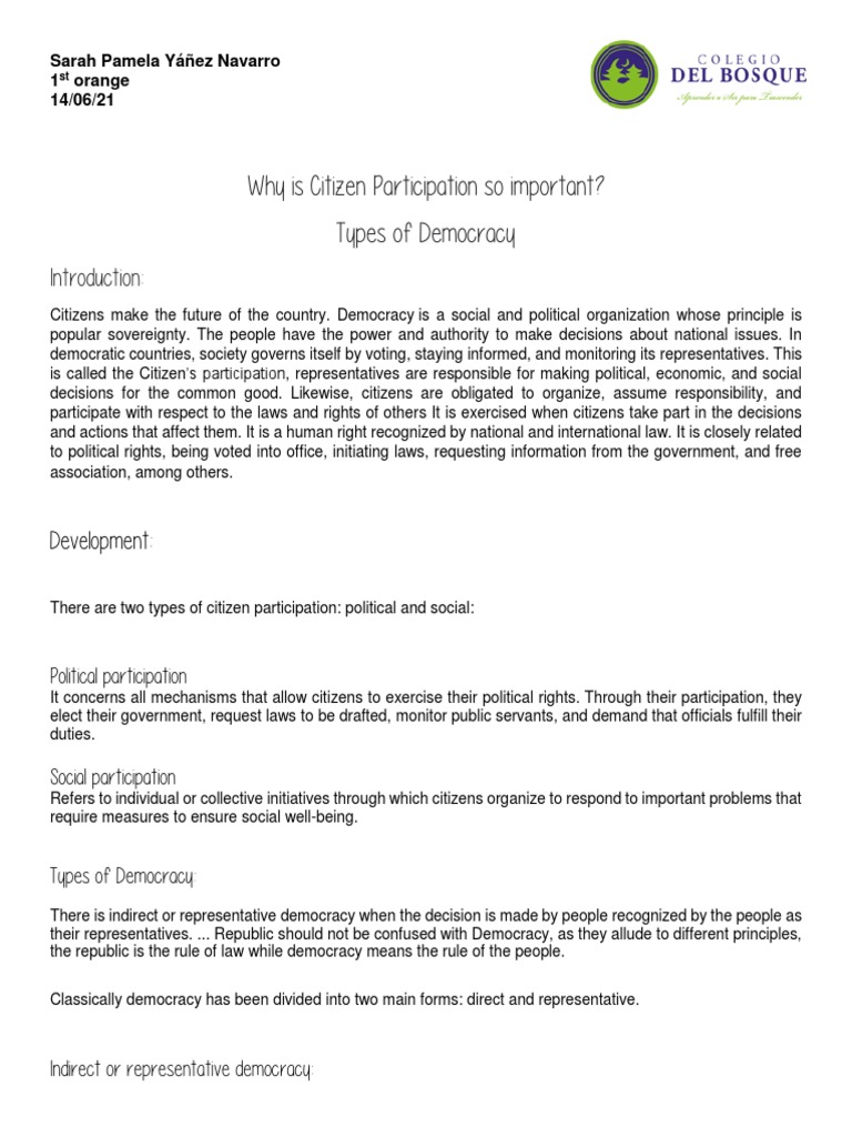 Importance of Citizen Participation in Democracy | PDF | Political ...