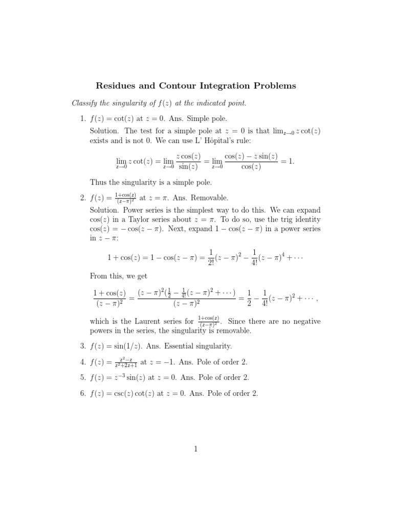 Contour Integrals | PDF | Integral | Analysis