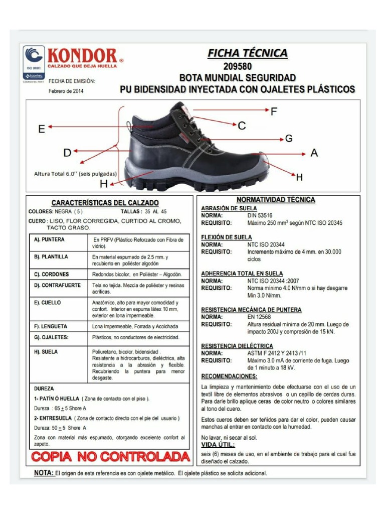 Ficha Tecnica Botas de Seguridad | PDF