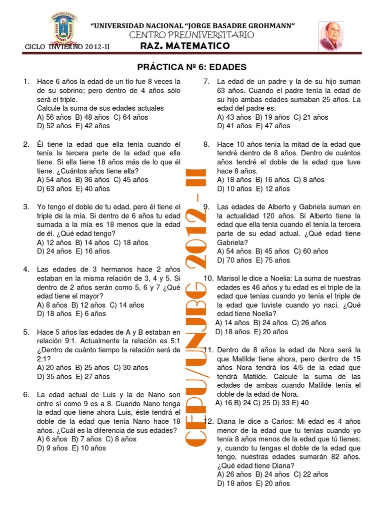 Problemas de Edades y Cálculos Matemáticos | PDF
