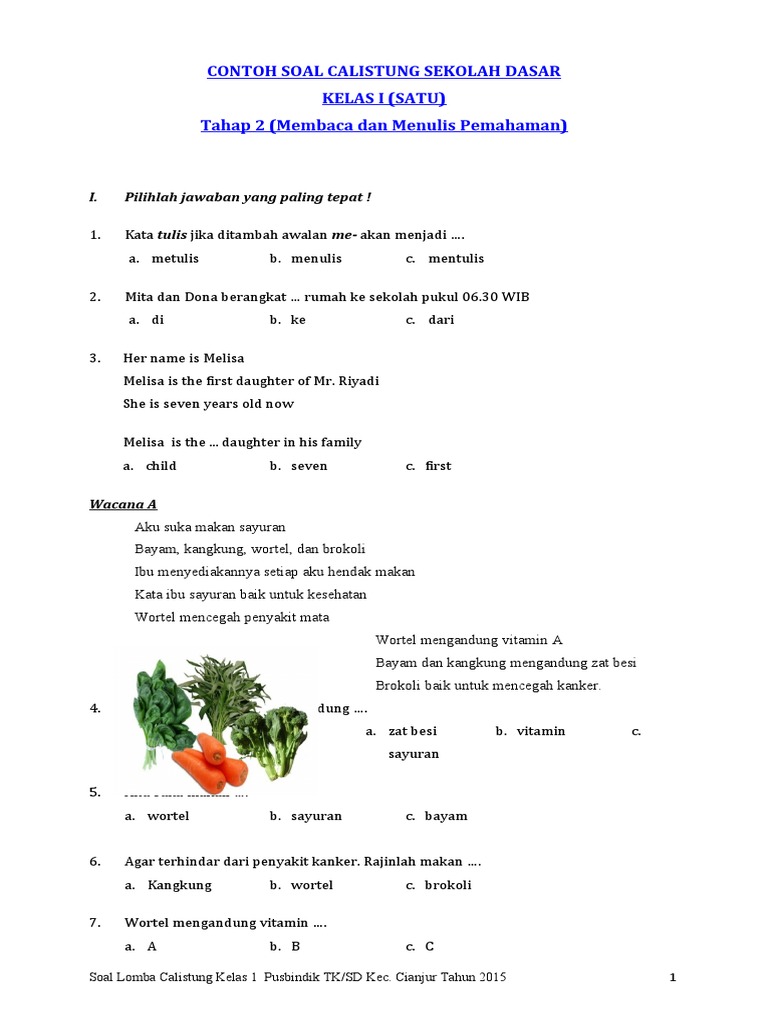 Tes Membaca Dan Menulis Kelas 1 | PDF