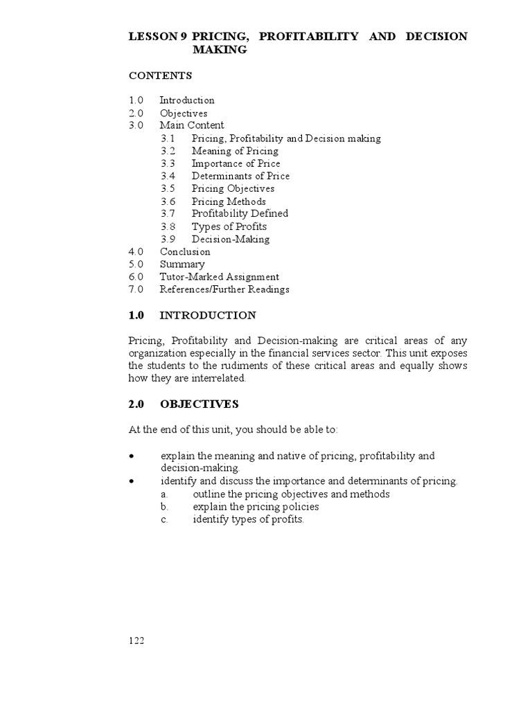 Lesson 9 Pricing, Profitability and Decision Making | PDF | Pricing ...