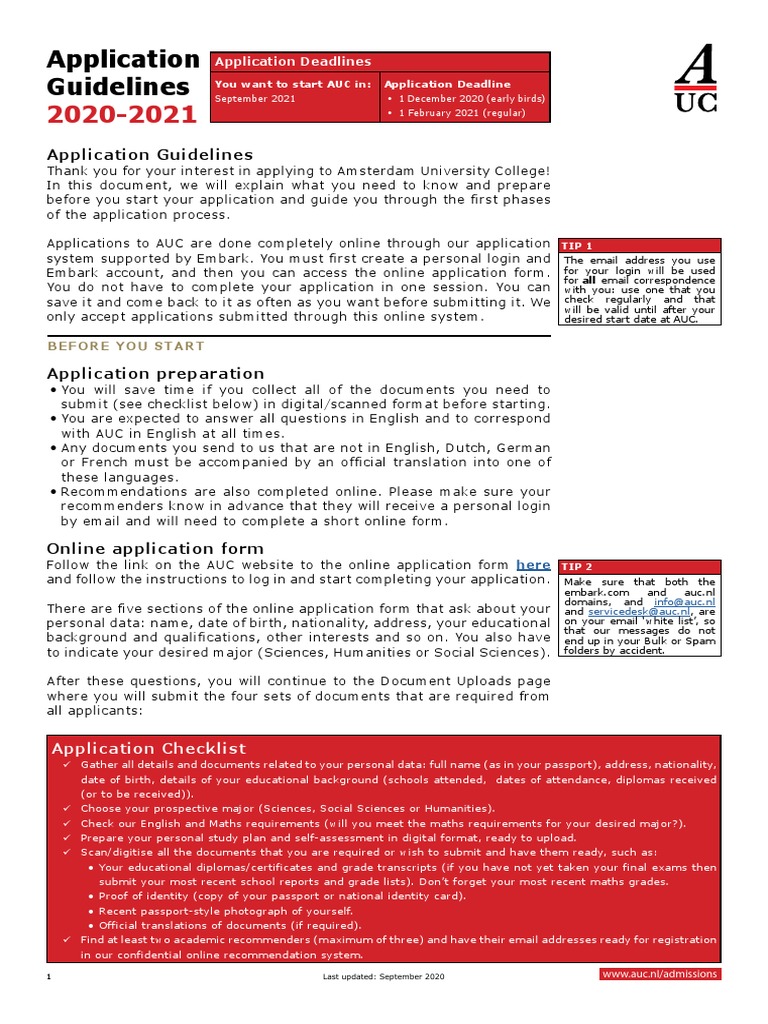Auc Application Guidelines 2020 2021 - Final September 2020 | PDF ...