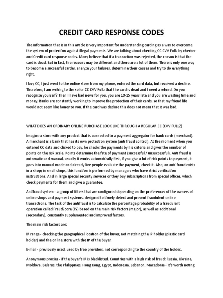 Credit Card Response Codes | PDF | Credit Card | Financial Transaction