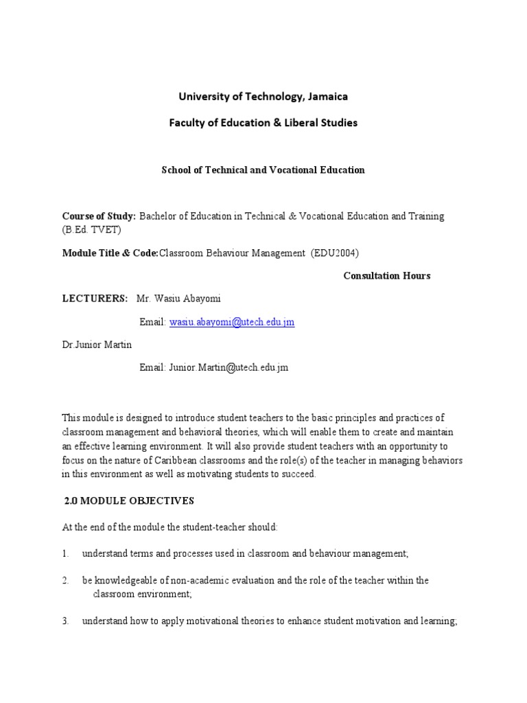 Classroom Behaviour Management (EDU2004) Weekly Schedule 2020 21 | PDF ...