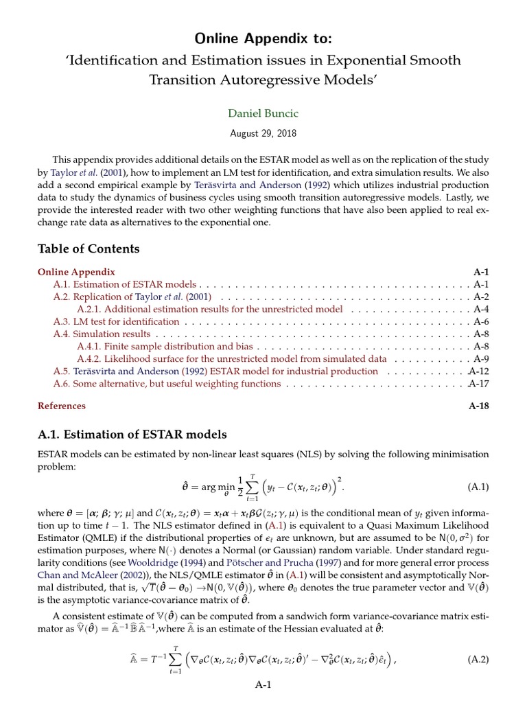 ESTAR Online Appendix | Descargar gratis PDF | Bias Of An Estimator | Statistical Significance