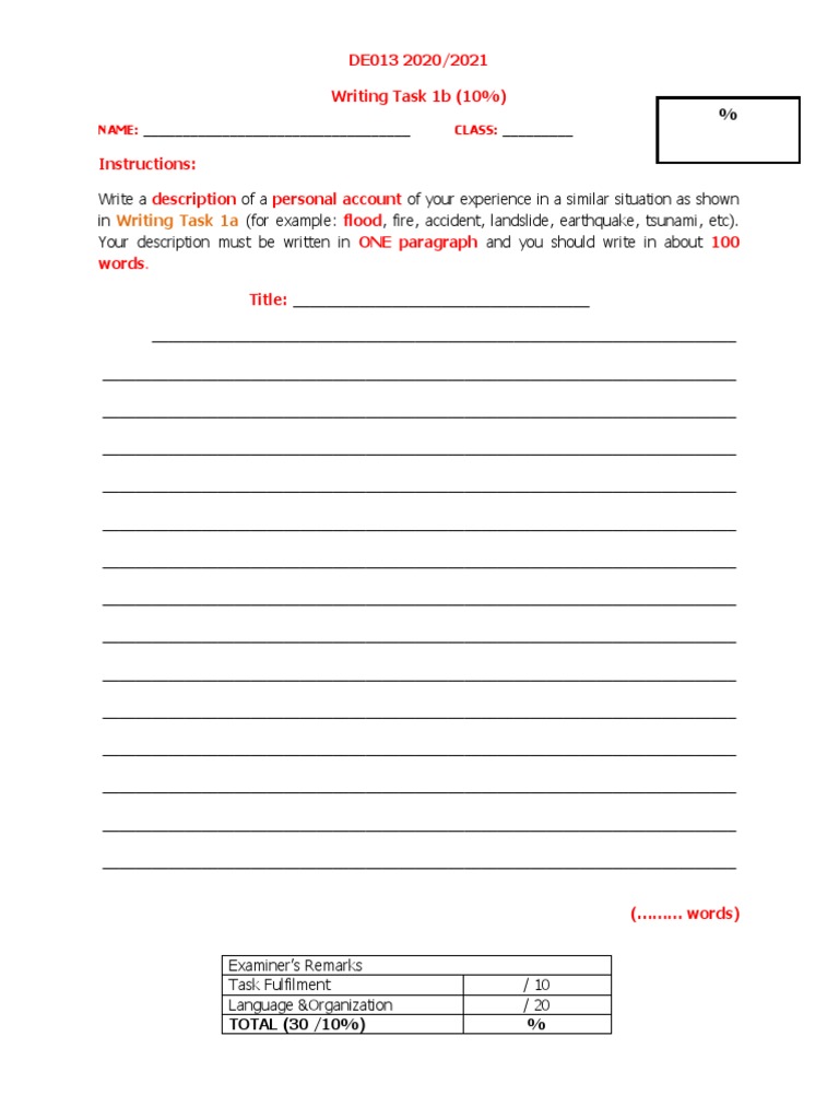 Writing Task 1b DE013 2020 | PDF | Paragraph | Syntax