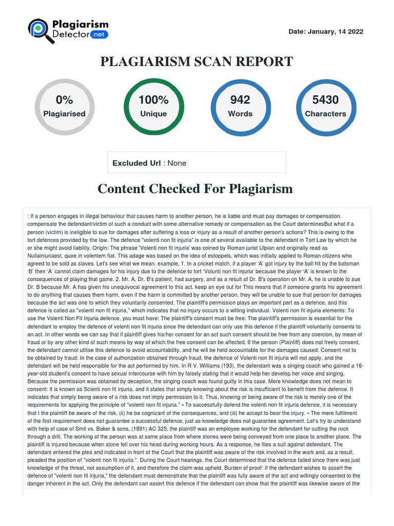 Plagiarism Report Sample | PDF | Consent | Damages