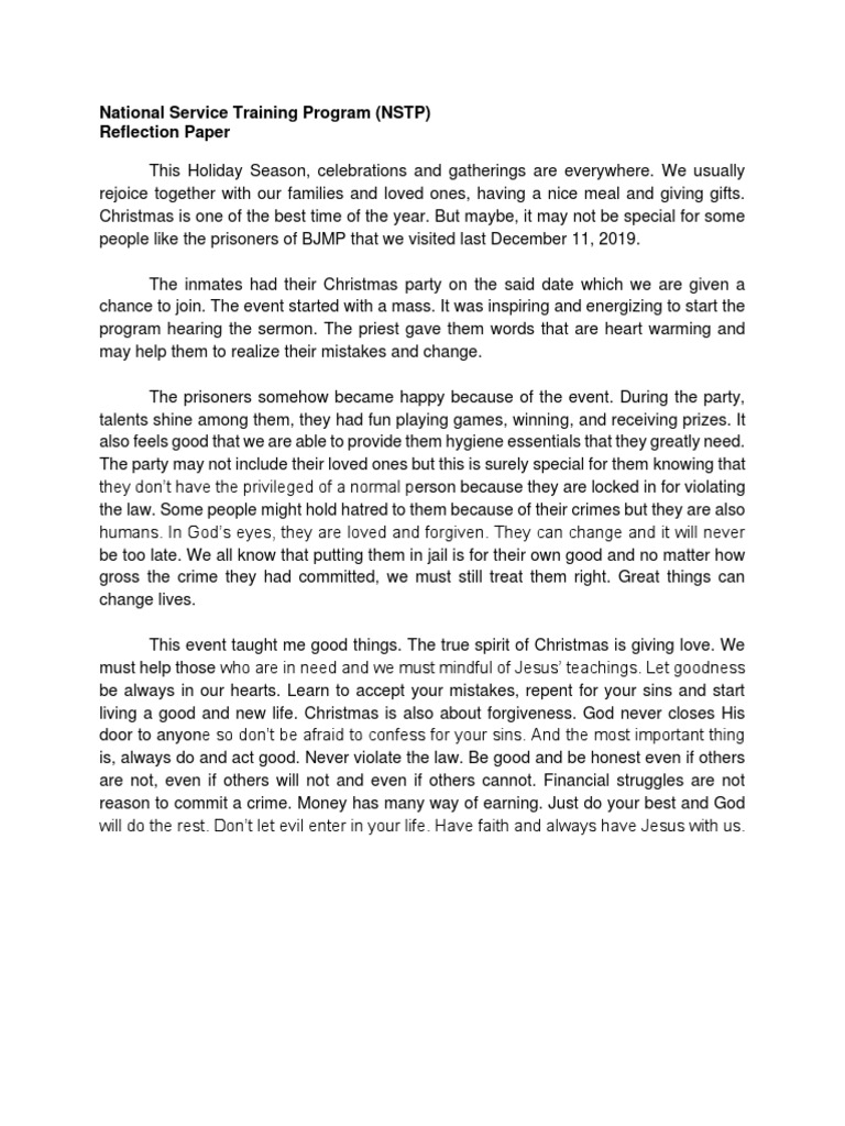 NSTP Reflection on Christmas Charity Event | PDF