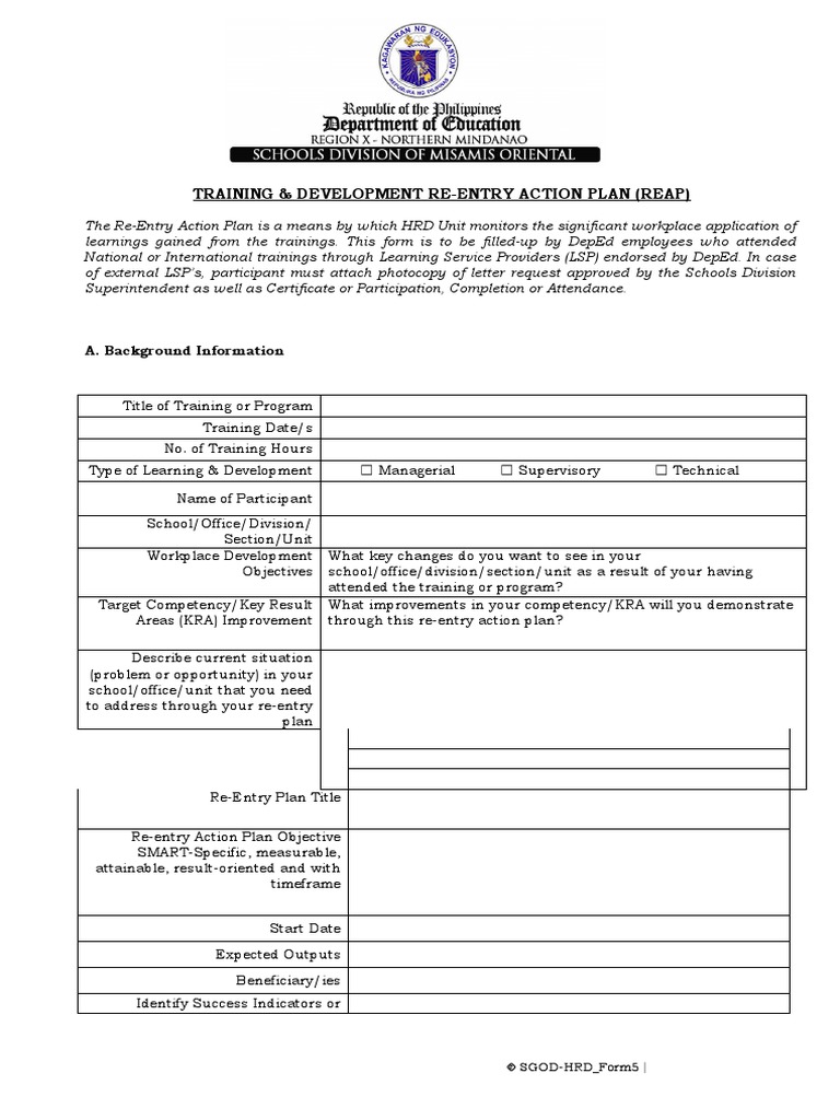 Training & Development Re-Entry Action Plan (Reap) : A. Background ...