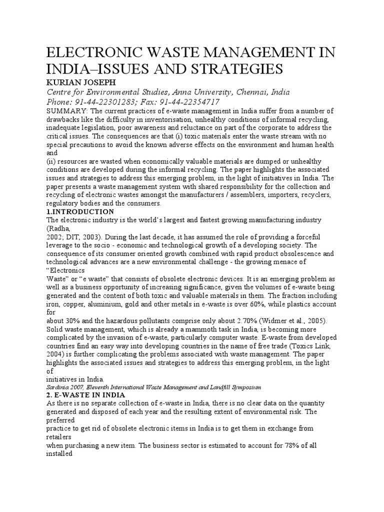 India's E-Waste Management Challenges | PDF | Environmental Issues ...