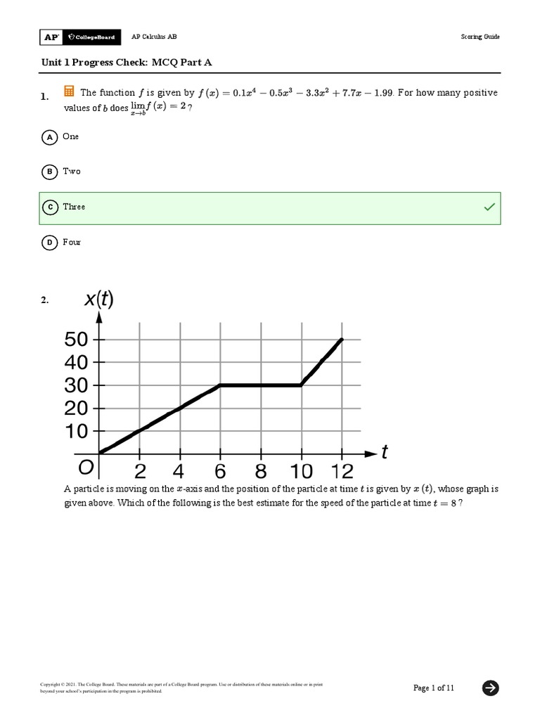 AB SG Unit 1 Progress Check MCQ Part A | Download Free PDF | Function (Mathematics) | Calculus