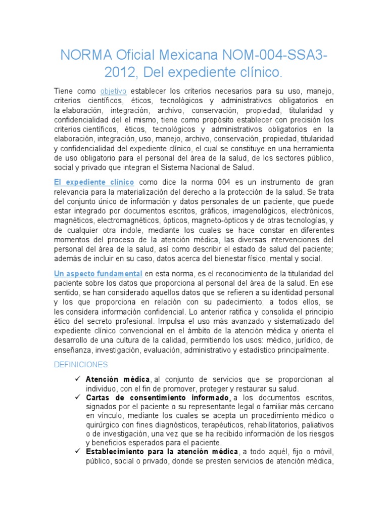 NORMA Oficial Mexicana NOM 004 Resumen | PDF | Cuidado de la salud ...