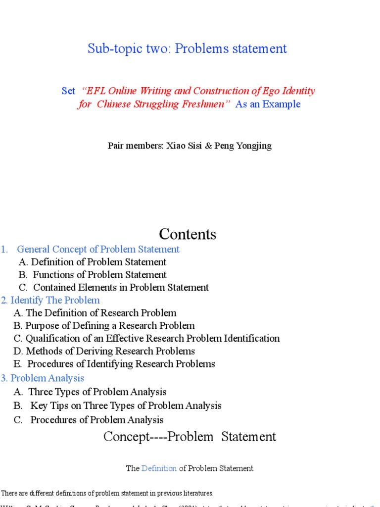 Sub-Topic Two: Problems Statement: Set As An Example | PDF | Causality ...