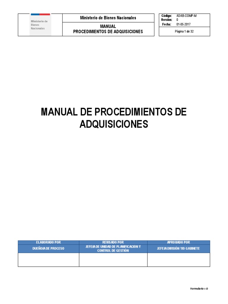 Manual de Adquisiciones Ministerio de Bienes Nacionales | PDF ... Manual de Adquisiciones Ministerio de Bienes Nacionales | PDF ...