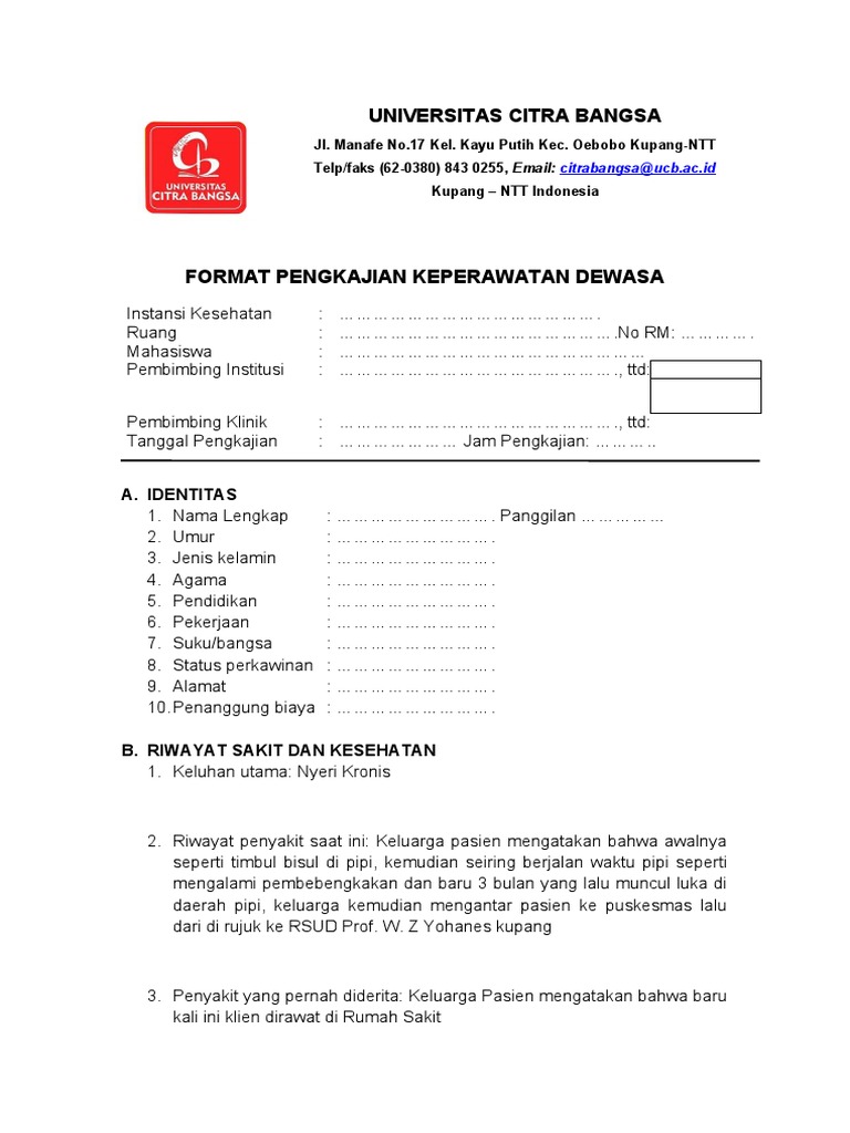 Format Pengkajian Kep. Dewasa KMB | PDF