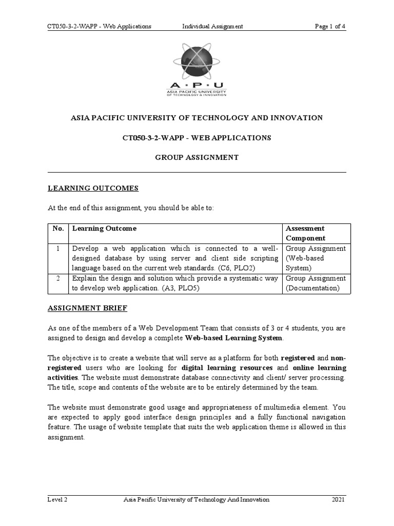 CT050-3-2-WAPP - Web Applications Individual Assignment Page 1 of 4 | PDF | World Wide Web ...
