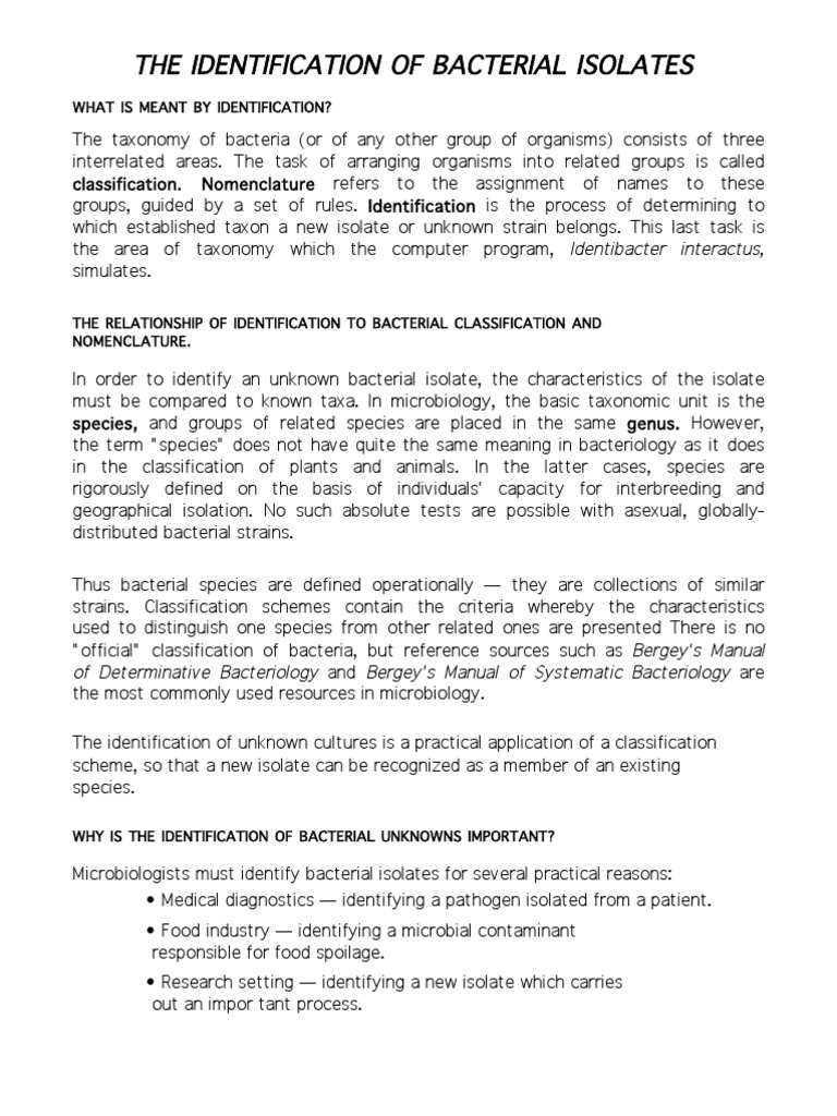 Identification of Bacteria | PDF | Bacteria | Taxonomy (Biology)
