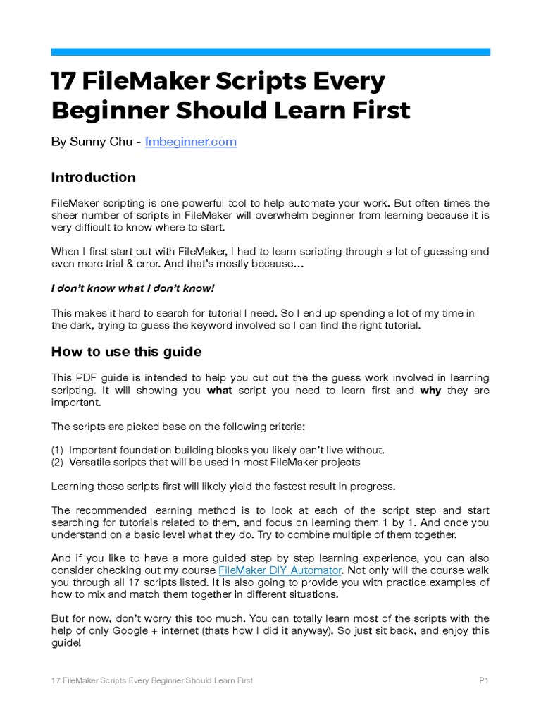 17 Filemaker Scripts Every Beginner Should Learn First: by Sunny Chu | PDF | Databases | File Maker