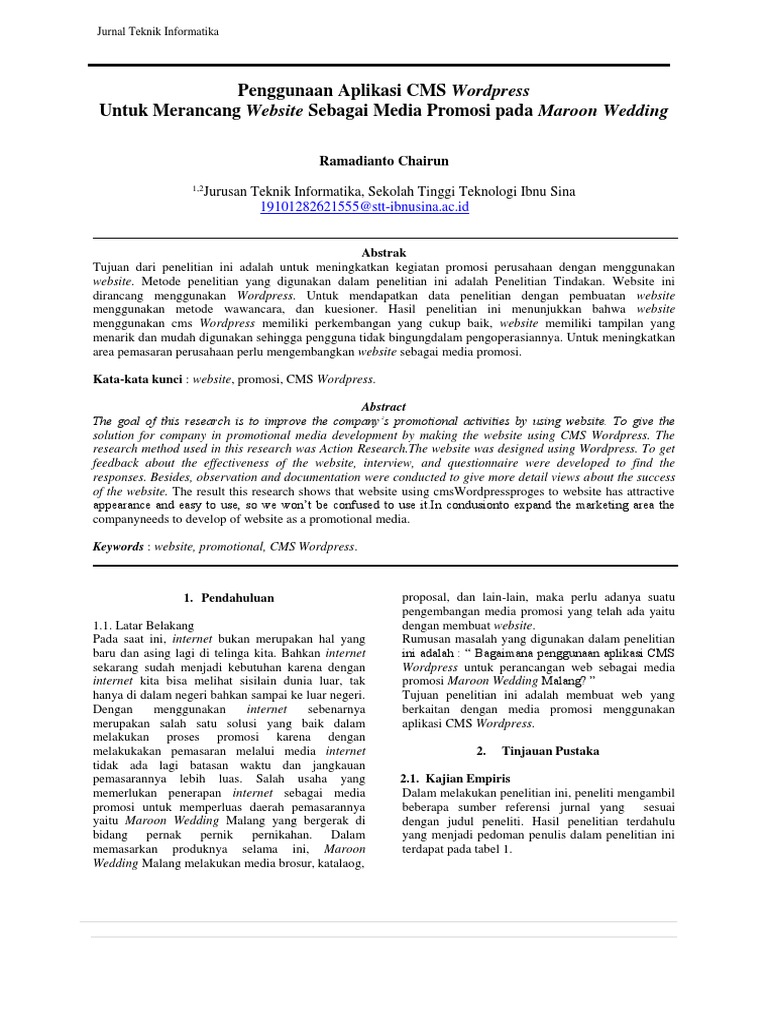 Jurnal 1 Aplikasi CMS Wordpress | PDF