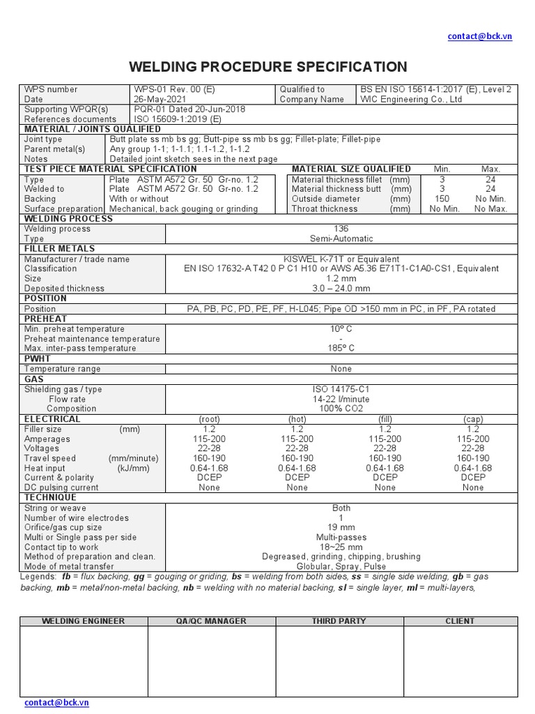 Welding Procedure Specification WPS-01 | PDF | Welding | Construction