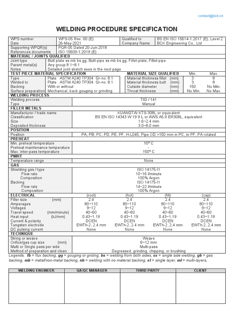 Welding Procedure Specification: Material / Joints Qualified | PDF ...