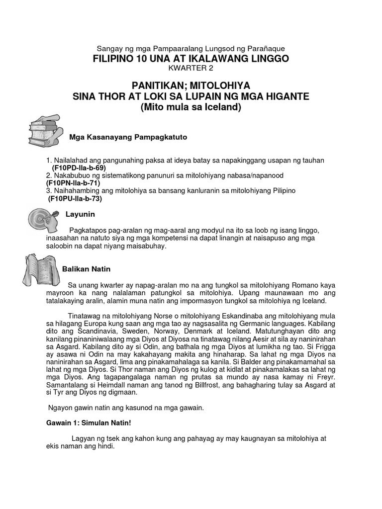 Filipino Grade10 Module Quarter2 Weeks 1-2 | PDF