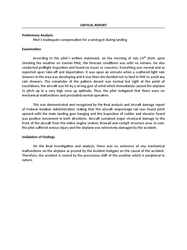 Critical Report Preliminary Analysis Examination | PDF