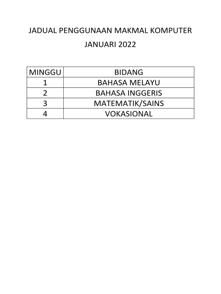 Jadual Penggunaan Makmal Komputer | PDF