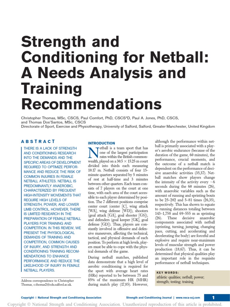 Strength and Conditioning For Netball A | PDF | Strength Training ...