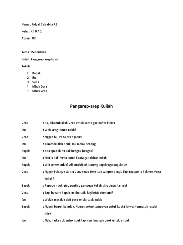 Teks Sandhiwara Fidyah Xii Ipa 1 03 | PDF