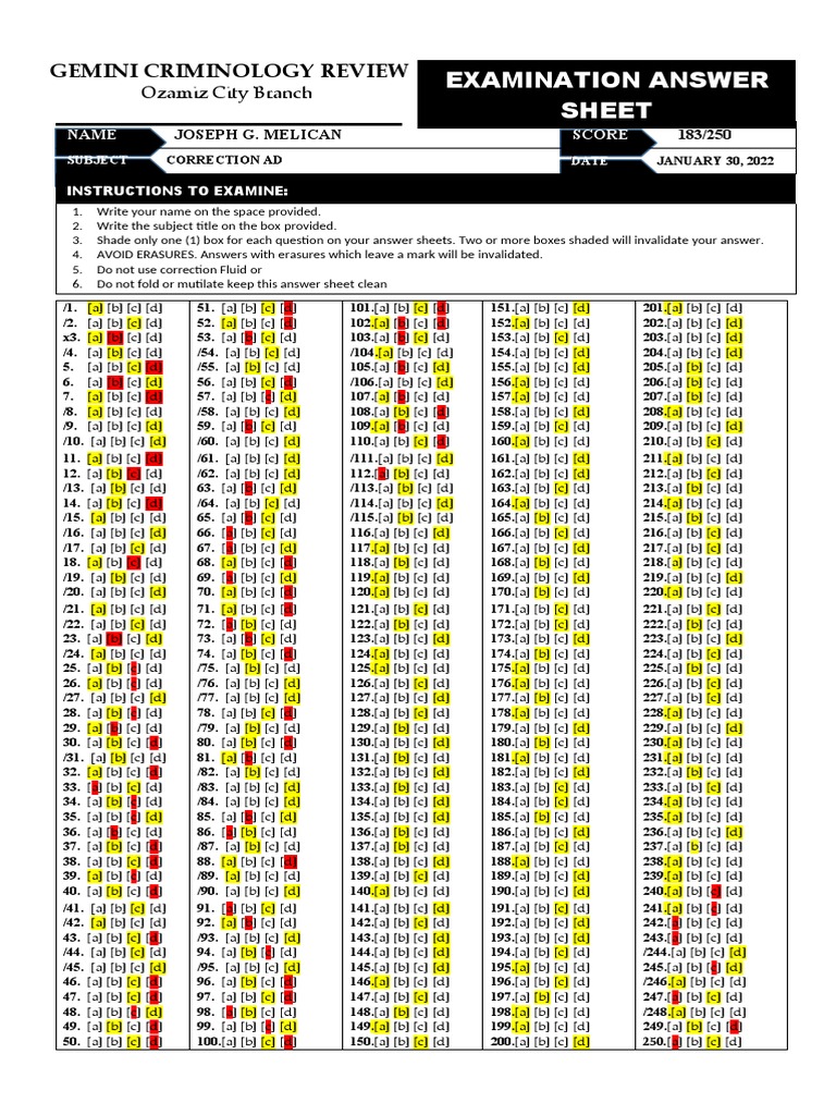 Exam Answer Sheet Template | PDF