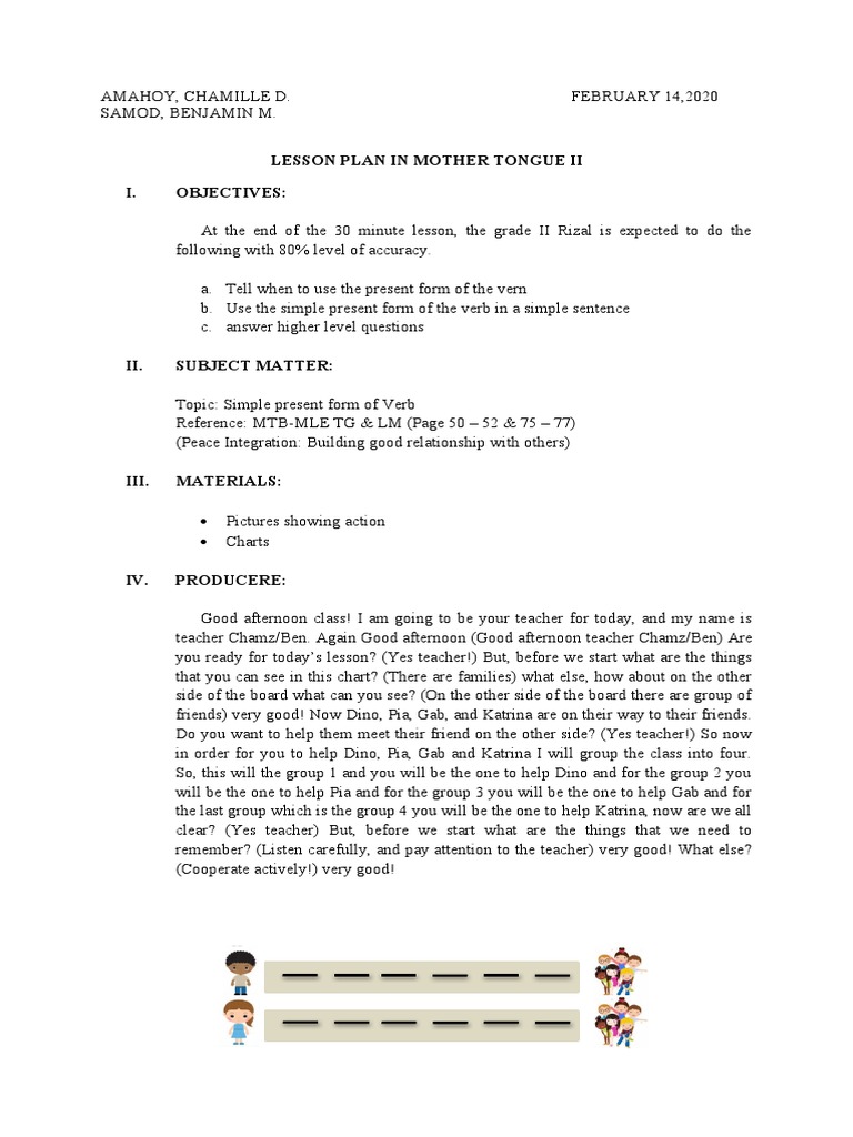 Lesson Plan in Mtb-Mle (Simple Present Form of Verb) | PDF | Syntax ...