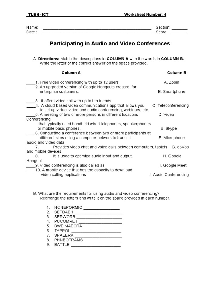 Ict6-Worksheet-no.4 With Key Answer | PDF | Videotelephony | Mobile Device