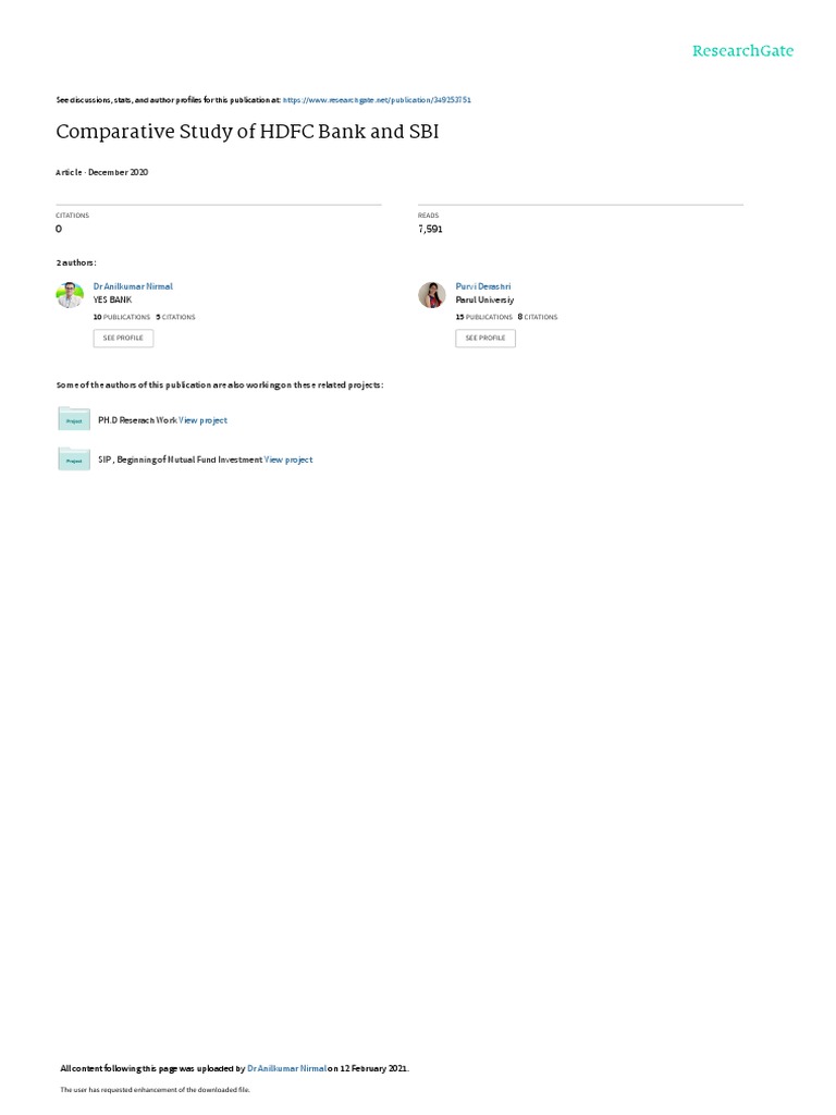 Comparative Study of HDFC Bank SBI Bank MBA Project | PDF | Banks ...