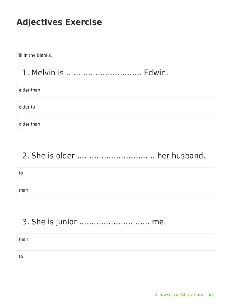 Adjectives Exercise: 1. Melvin Is . Edwin | PDF