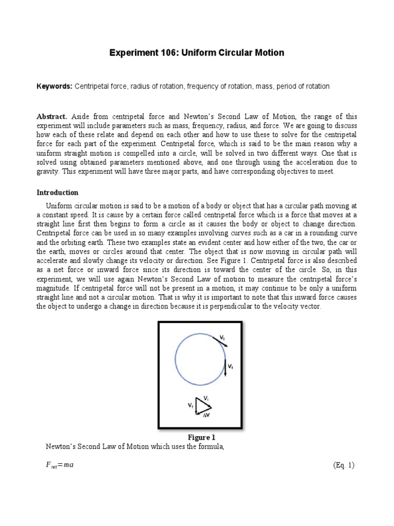 Experiment 106: Uniform Circular Motion | PDF | Acceleration | Force