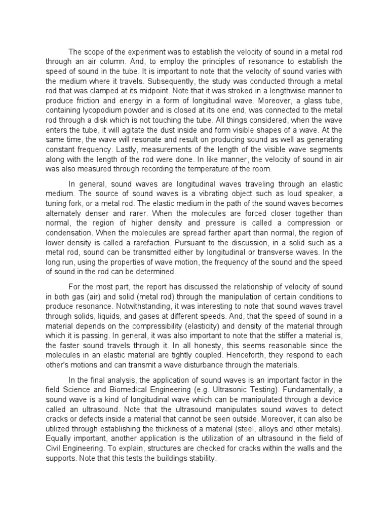 Experiment 303 Kundts Tube Velocity of Sound in Solid | PDF | Sound | Waves