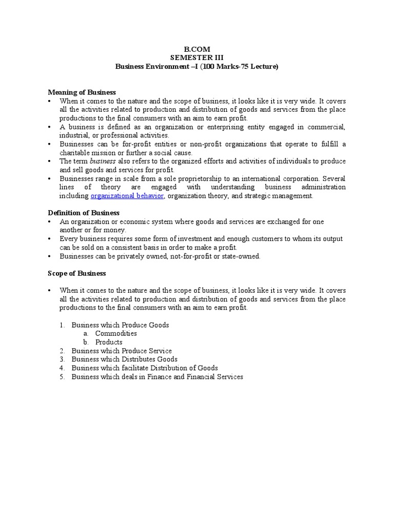 Business Environment Notes | PDF | Business | Nonprofit Organization