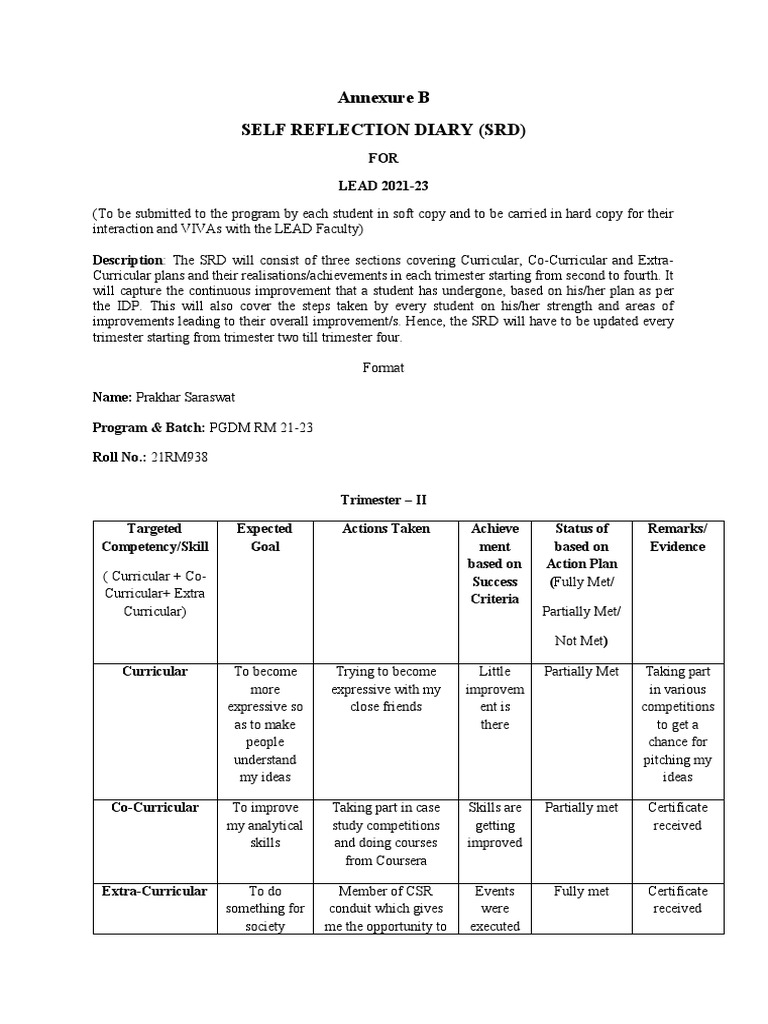 Prakhar Saraswat SRD Form | PDF | Behavior Modification