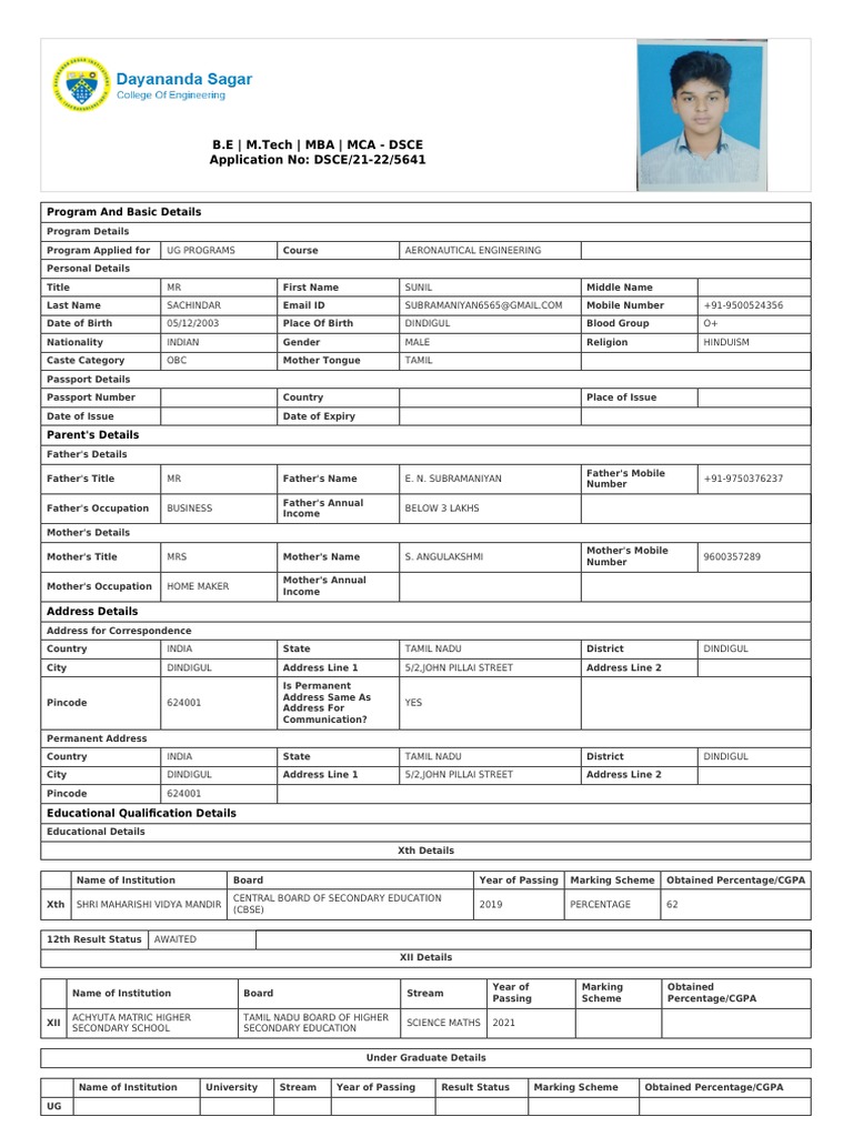 Application Form DSCE 21-22 5641 | PDF