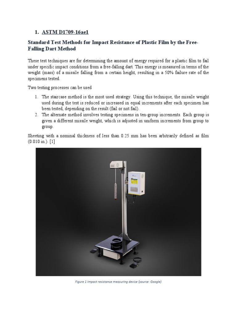 Astm D1709-16ae1 Standard Test Methods For Impact Resistance of Plastic ...