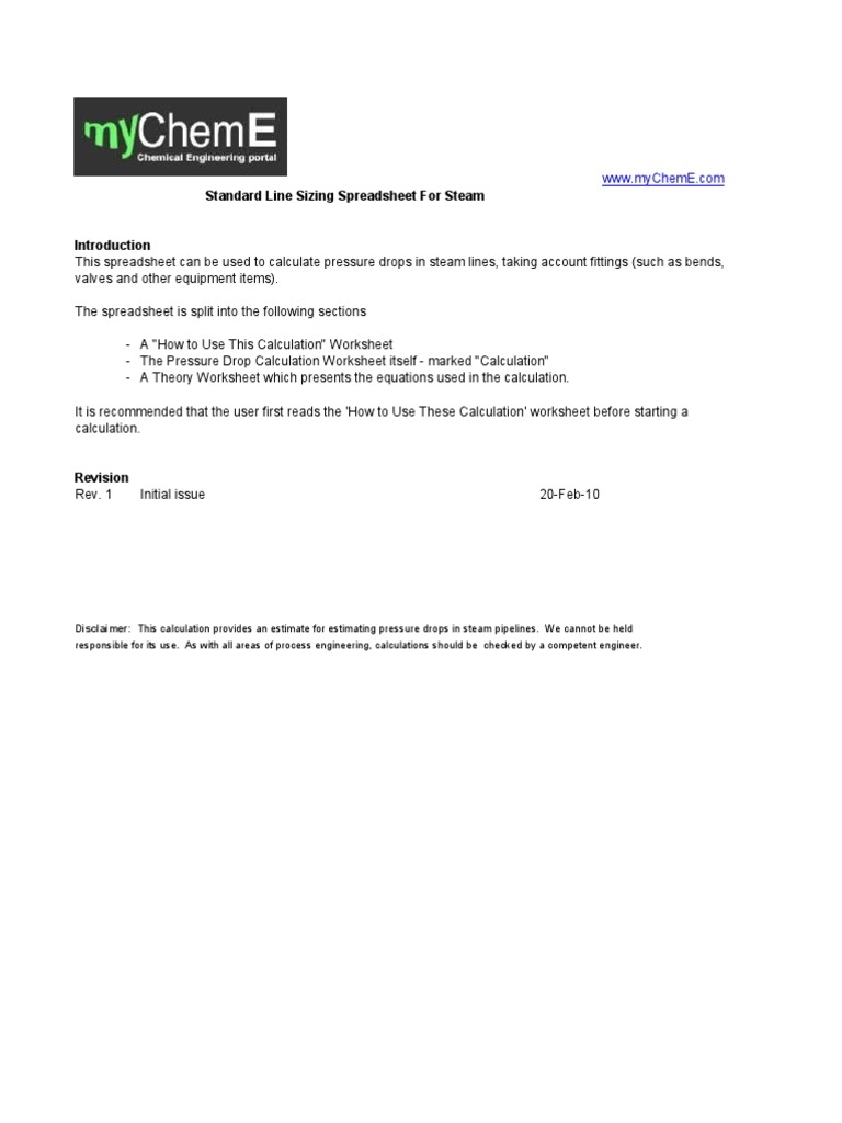 Steam Line Pressure Drop Calculator | PDF | Technology & Engineering